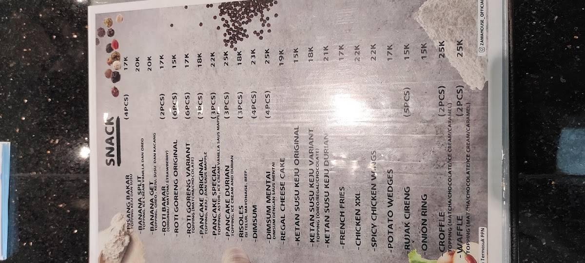 Menu at ZAMA HOUSE cafe, Bogor
