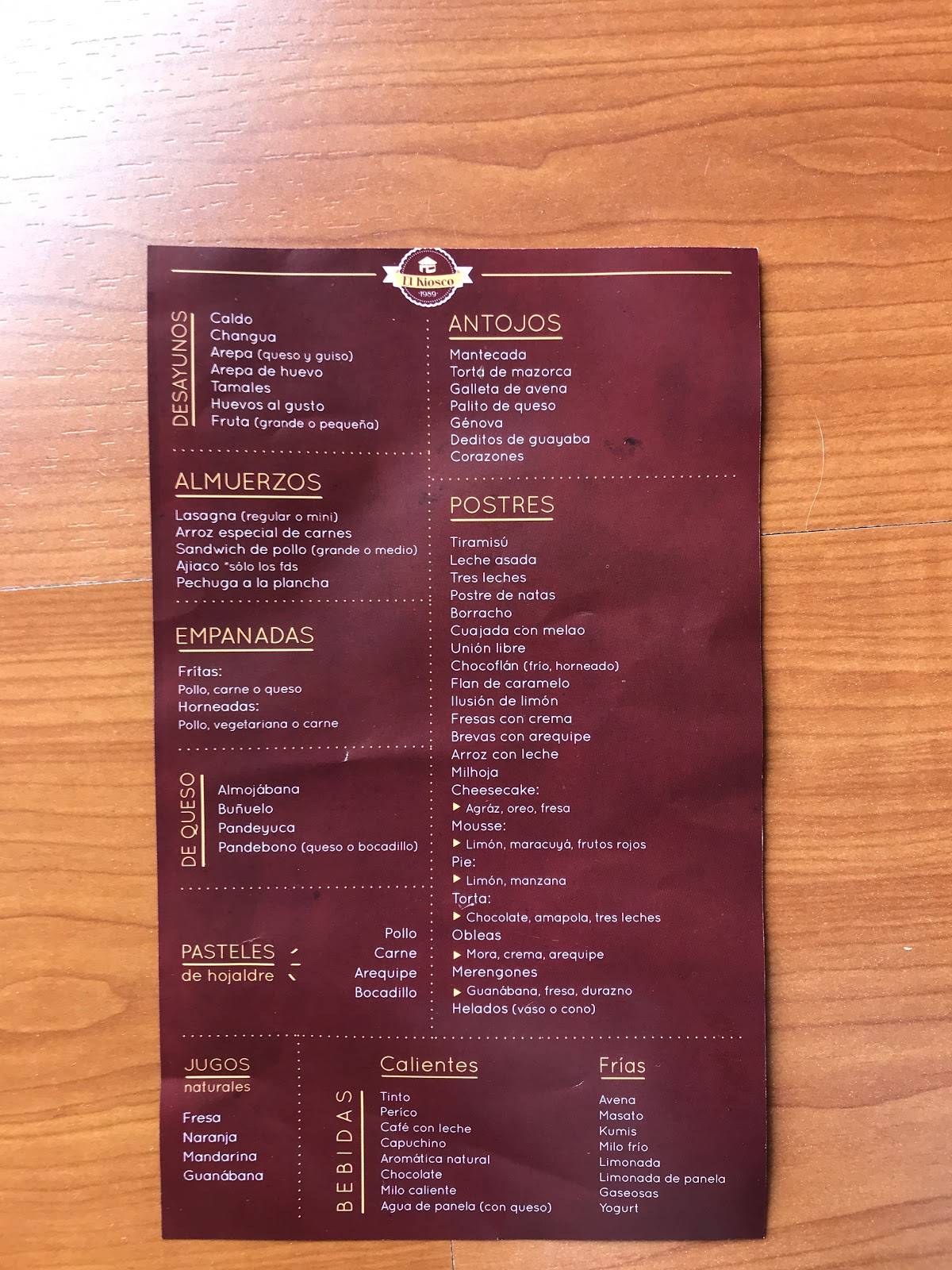 Carta del restaurante El Kiosco, Bogotá, Cl. 145 #9-73