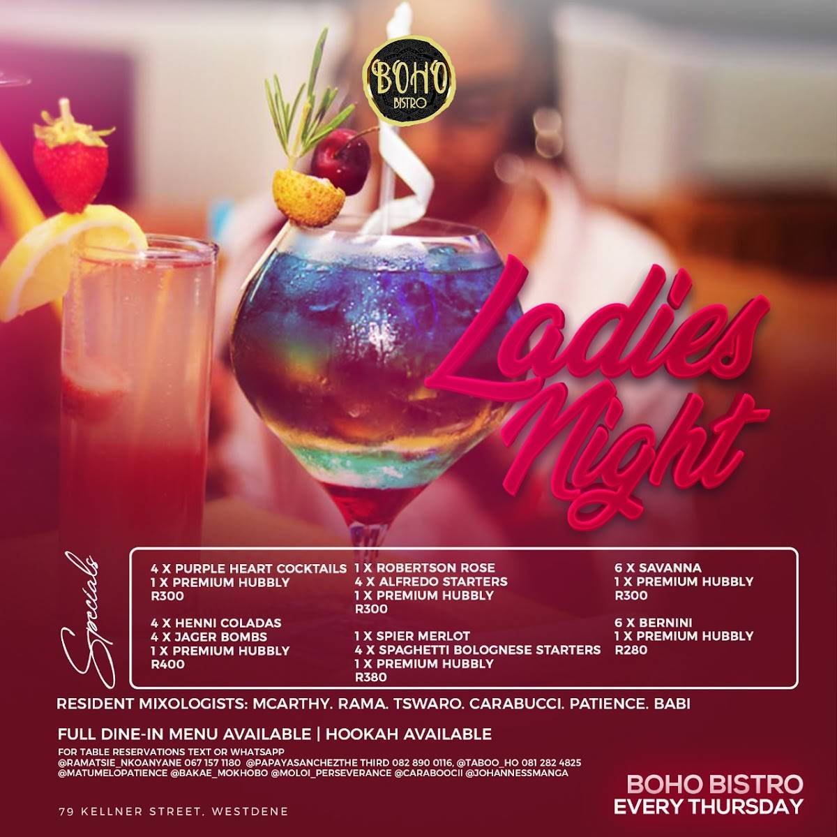 Menu at Boho Bistro restaurant, Bloemfontein