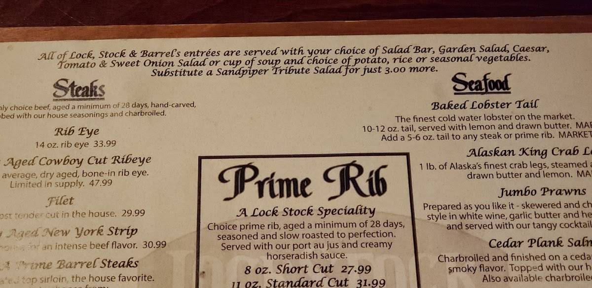 Menu at Lock Stock & Barrel, Boise