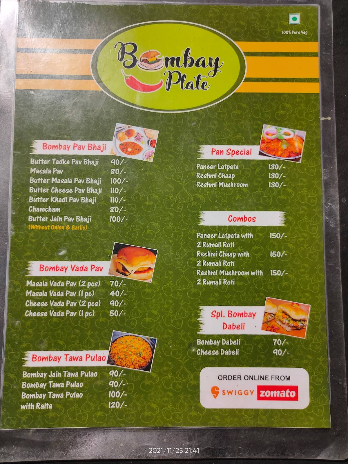 Menu at Bombay Plate, Delhi