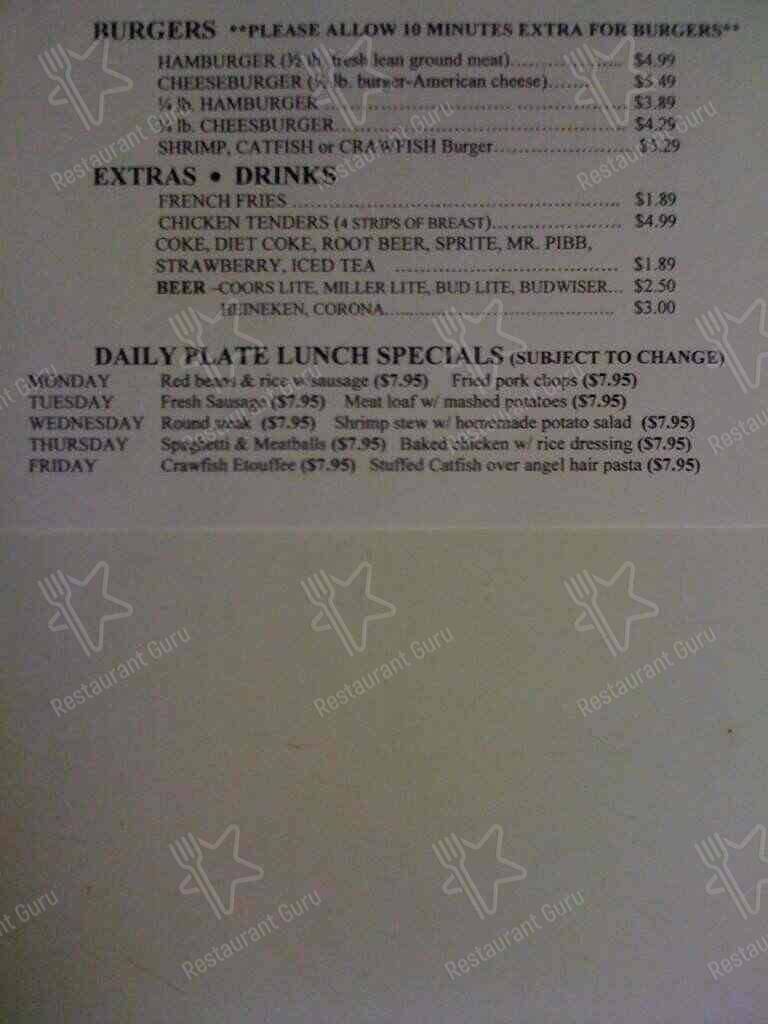 Menu at Bon Creole restaurant, New Iberia