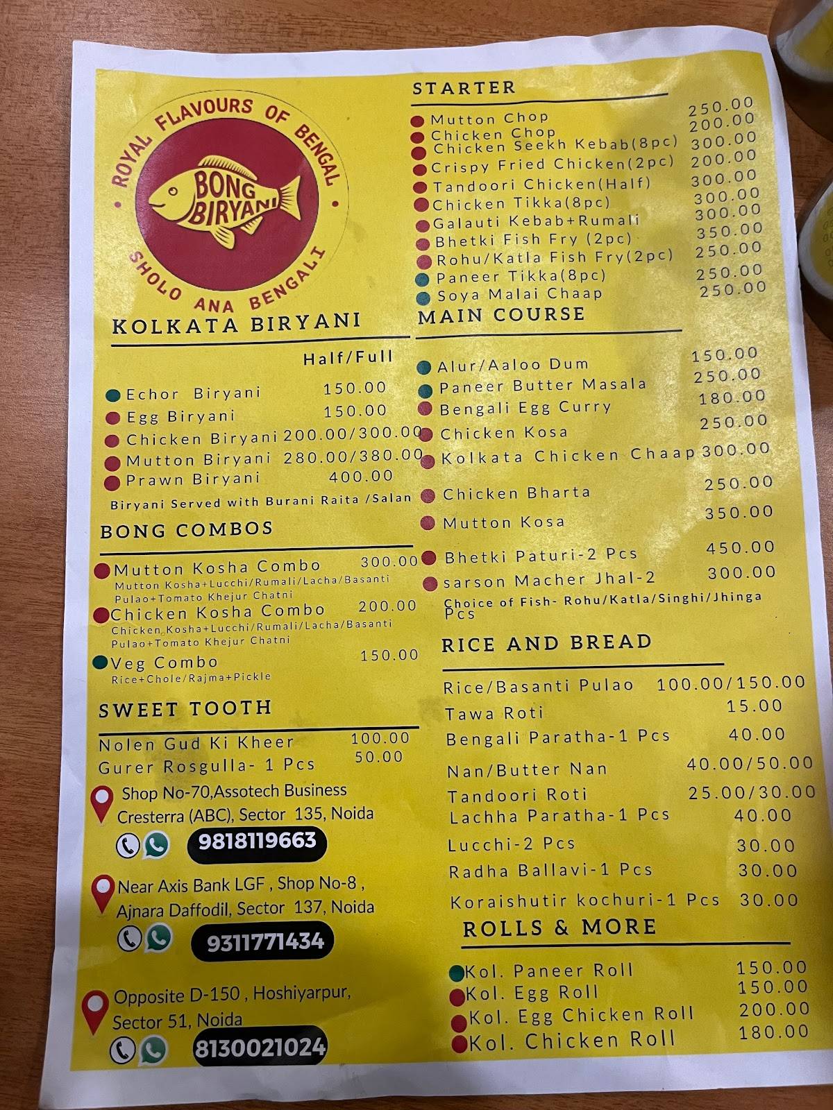 Menu at Bong Biryani, Sector 135, Noida, Noida