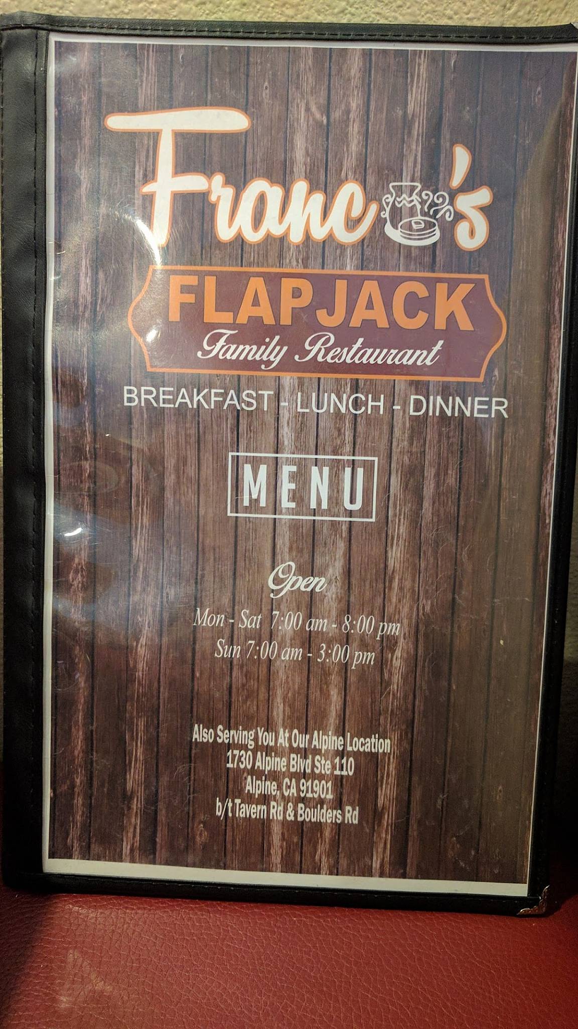 Menu at Franco's Flapjack Family Restaurant, Bonita