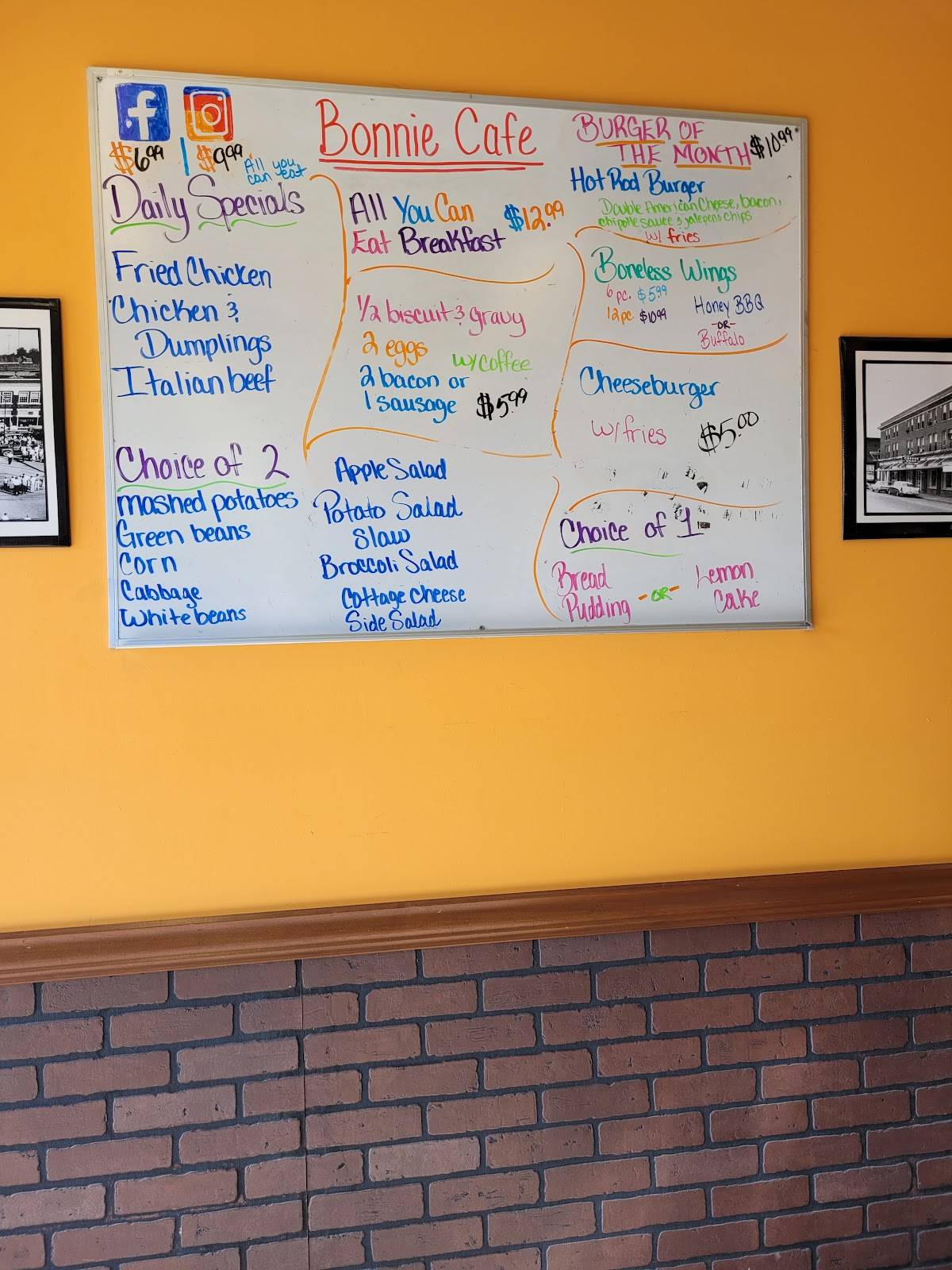 Menu at Bonnie Cafe Centralia, Centralia