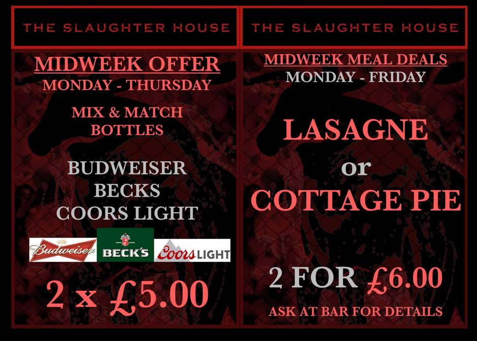 Menu at The Slaughter House pub & bar, Liverpool, 13-15 Fenwick St