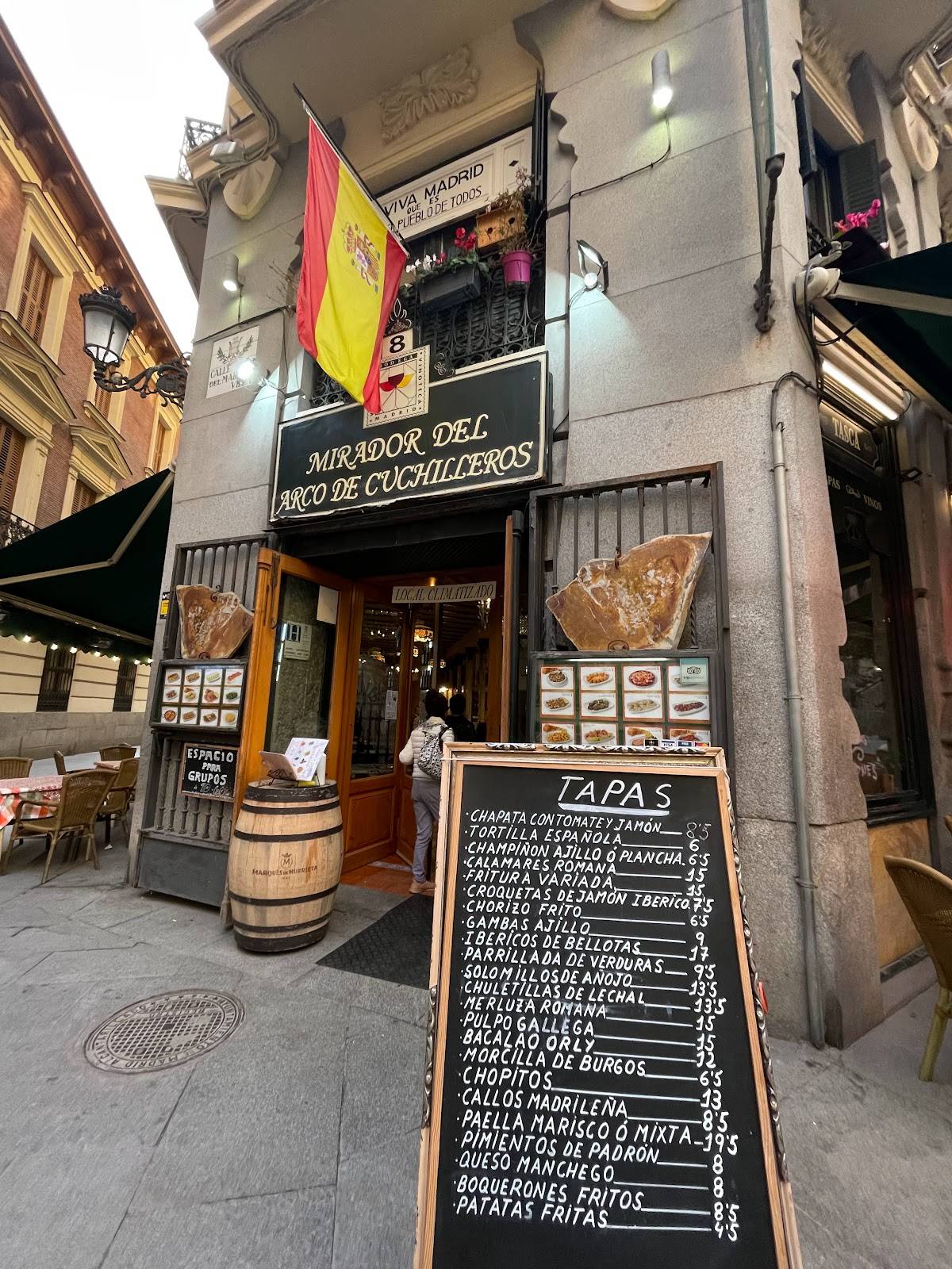 Menu at Botín steakhouse, Madrid, C. de Cuchilleros