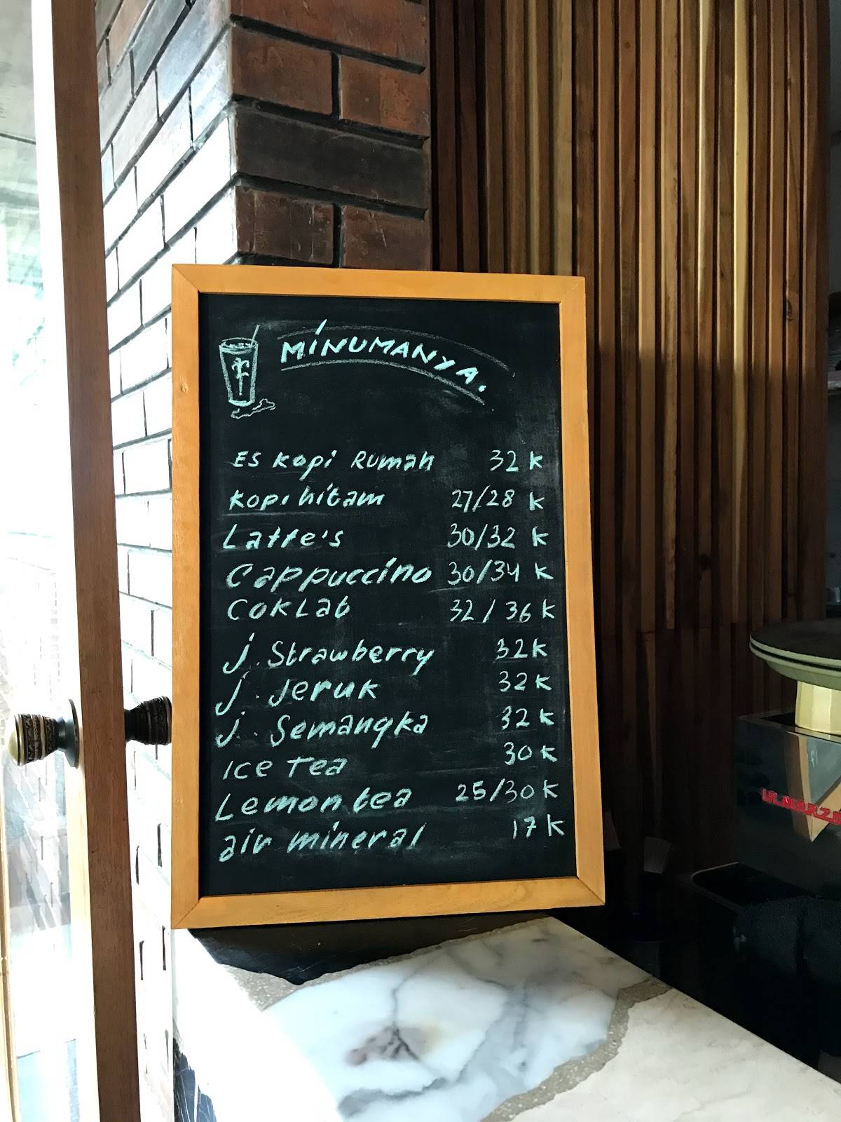 Menu at Boundary restaurant, Bandung
