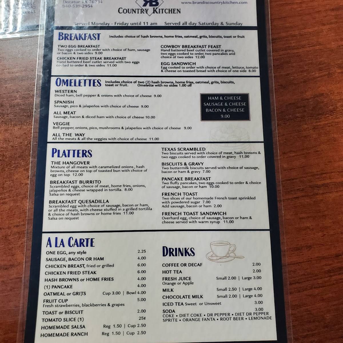 Menu at Brandi's Country Kitchen restaurant, Decatur, 112 W Walnut St