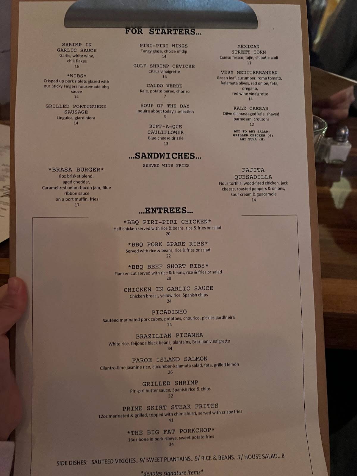 Menu at Brasa Wood-Fired Grill restaurant, Warren