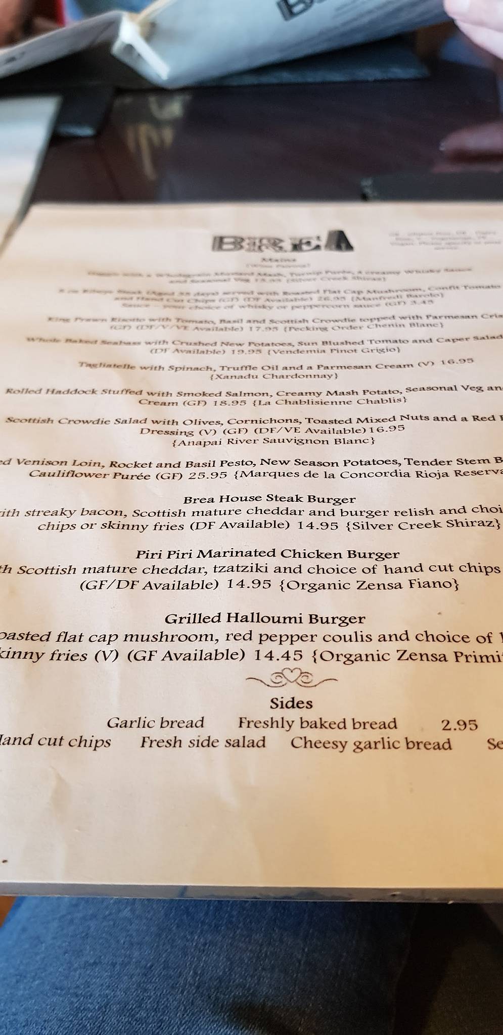 Menu at Brea - Scottish Restaurant, Stirling