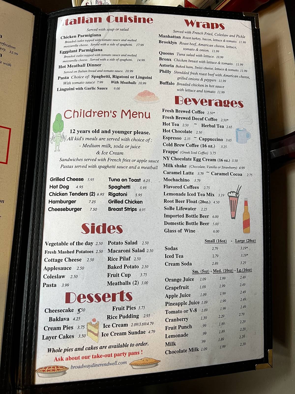 Menu at Broadway Diner restaurant, Endwell