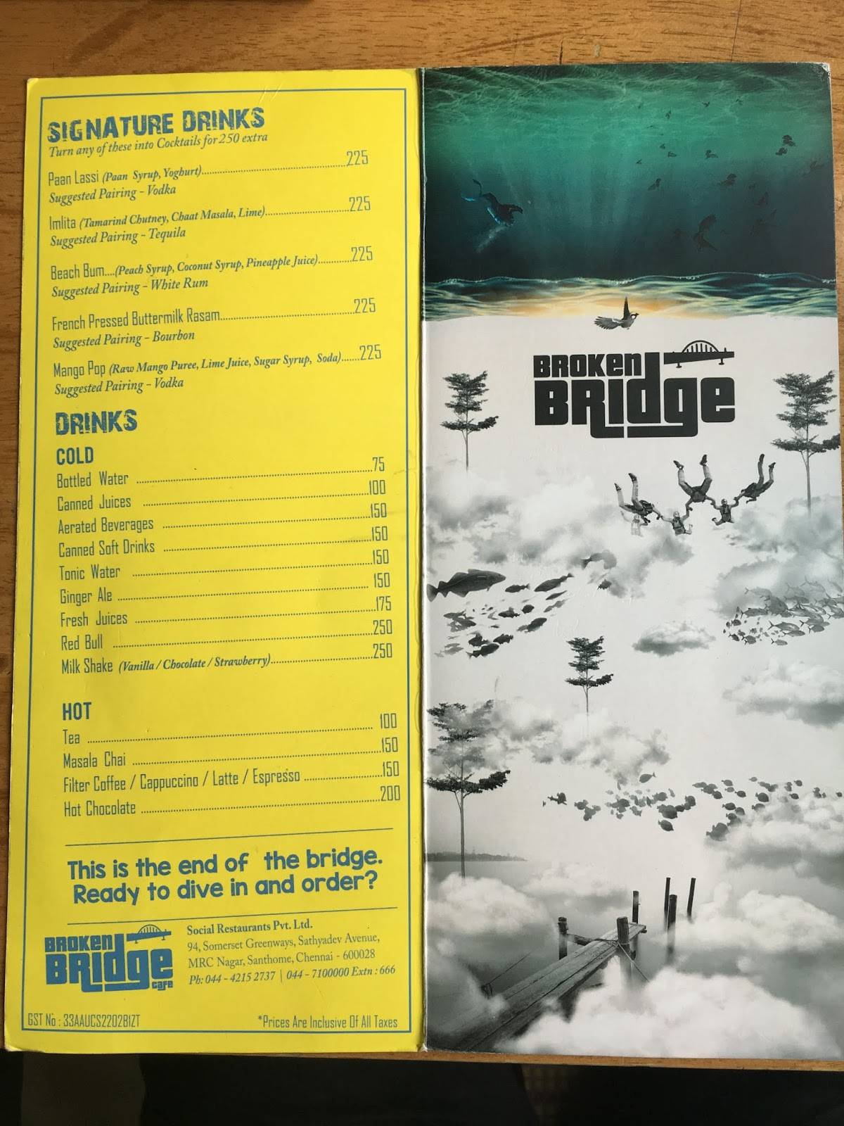 Menu at Broken Bridge Cafe Indian Restaurant, Chennai