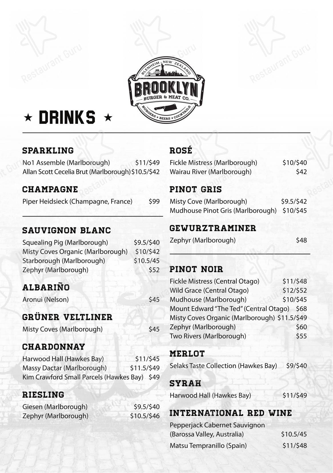 Menu at Brooklyn Food & Liquor Co. pub & bar, Blenheim