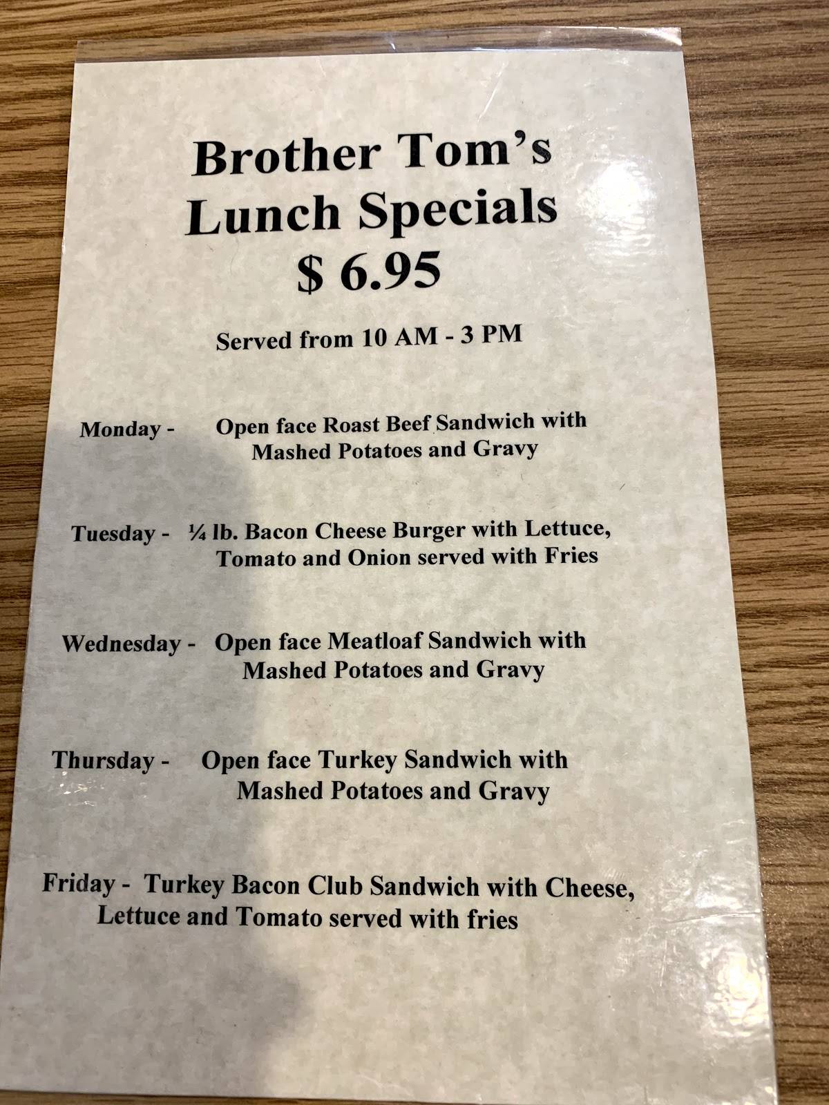 Menu at Brother Tom's Bakery, Pittsburgh