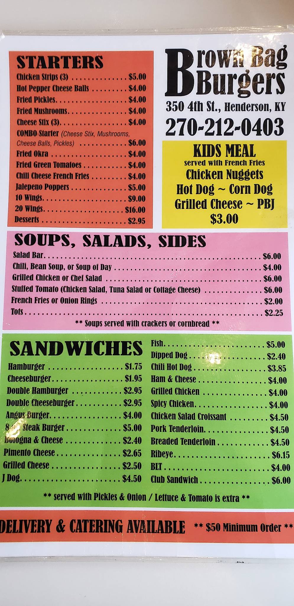 Menu at Brown Bag Burgers restaurant, Henderson