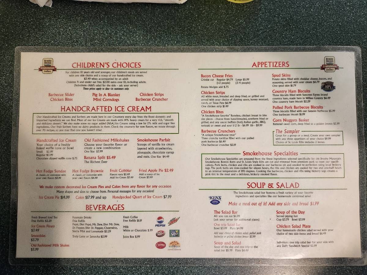 Menu at Brushy Mountain Smokehouse and Creamery restaurant, North ...