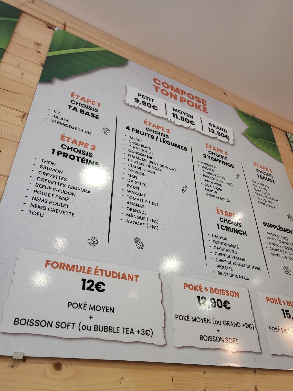 Menu au Bubble Poké restaurant, Pontoise