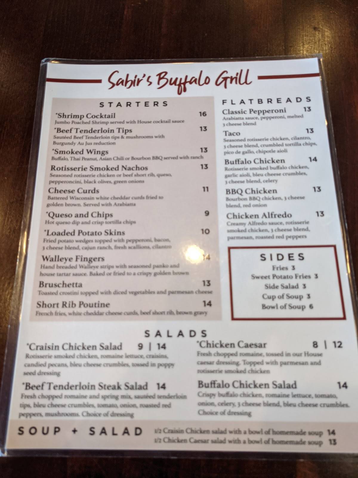 Menu at Buffalo Grill steakhouse, Jamestown, 103 1st Ave S