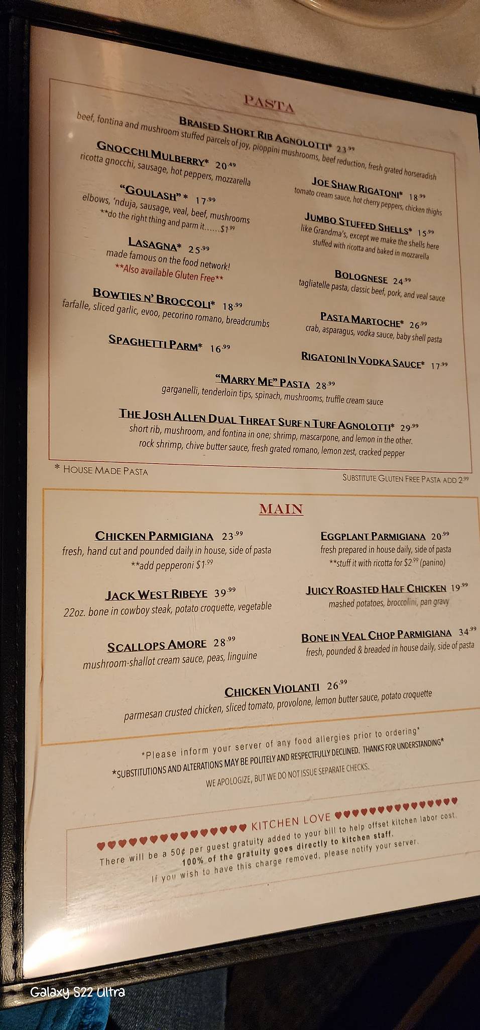 Menu at Mulberry Italian Ristorante pub & bar, Lackawanna