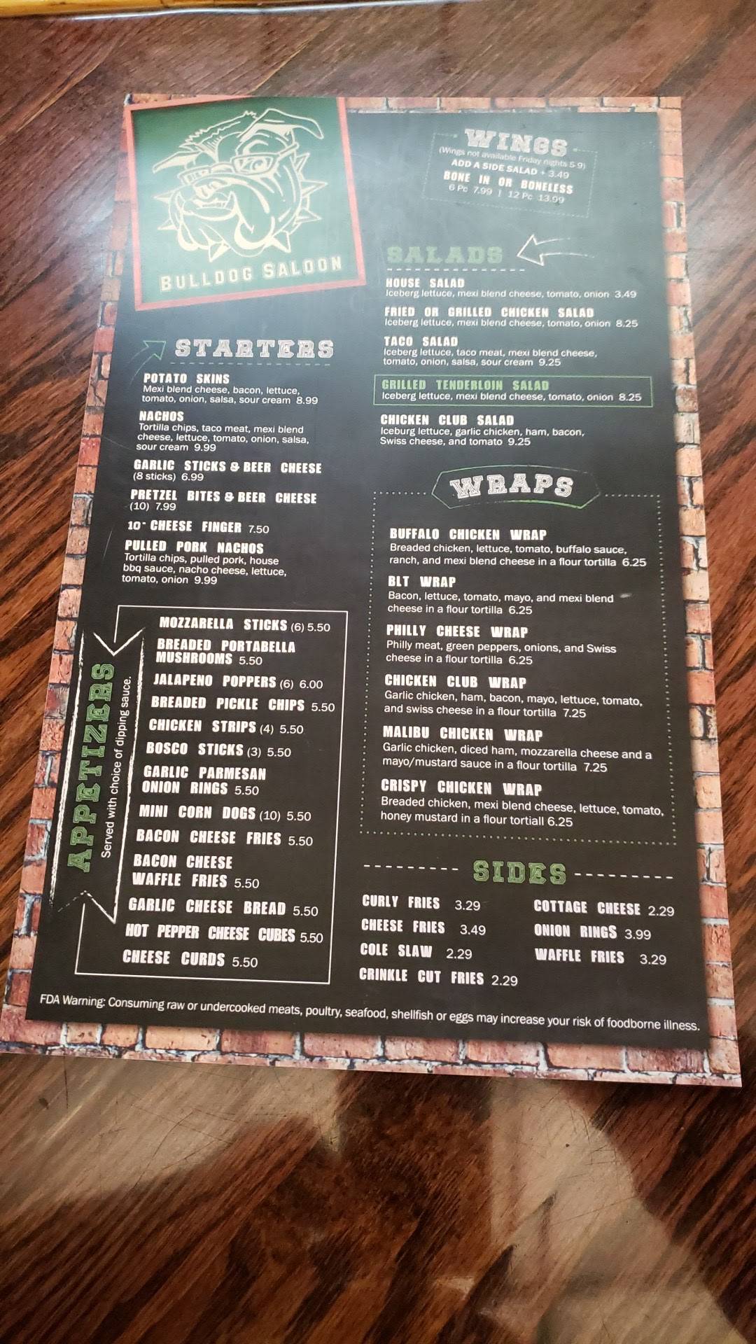 Menu at Bull Dog Saloon pub & bar, Mentone