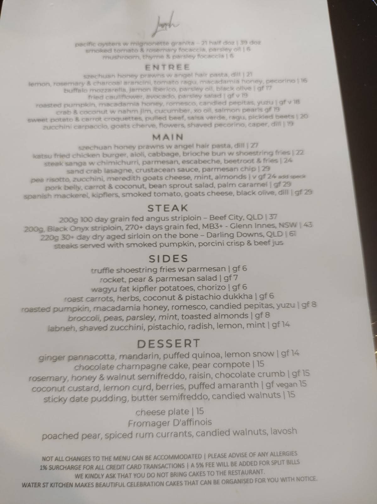 Menu at Water Street Kitchen restaurant, Walkervale