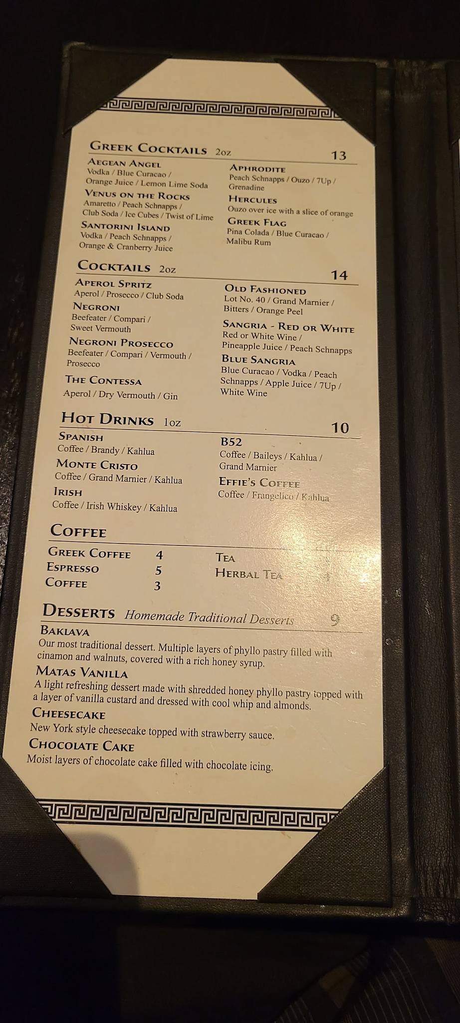 Menu at Sotiris Greek Restaurant, Burlington