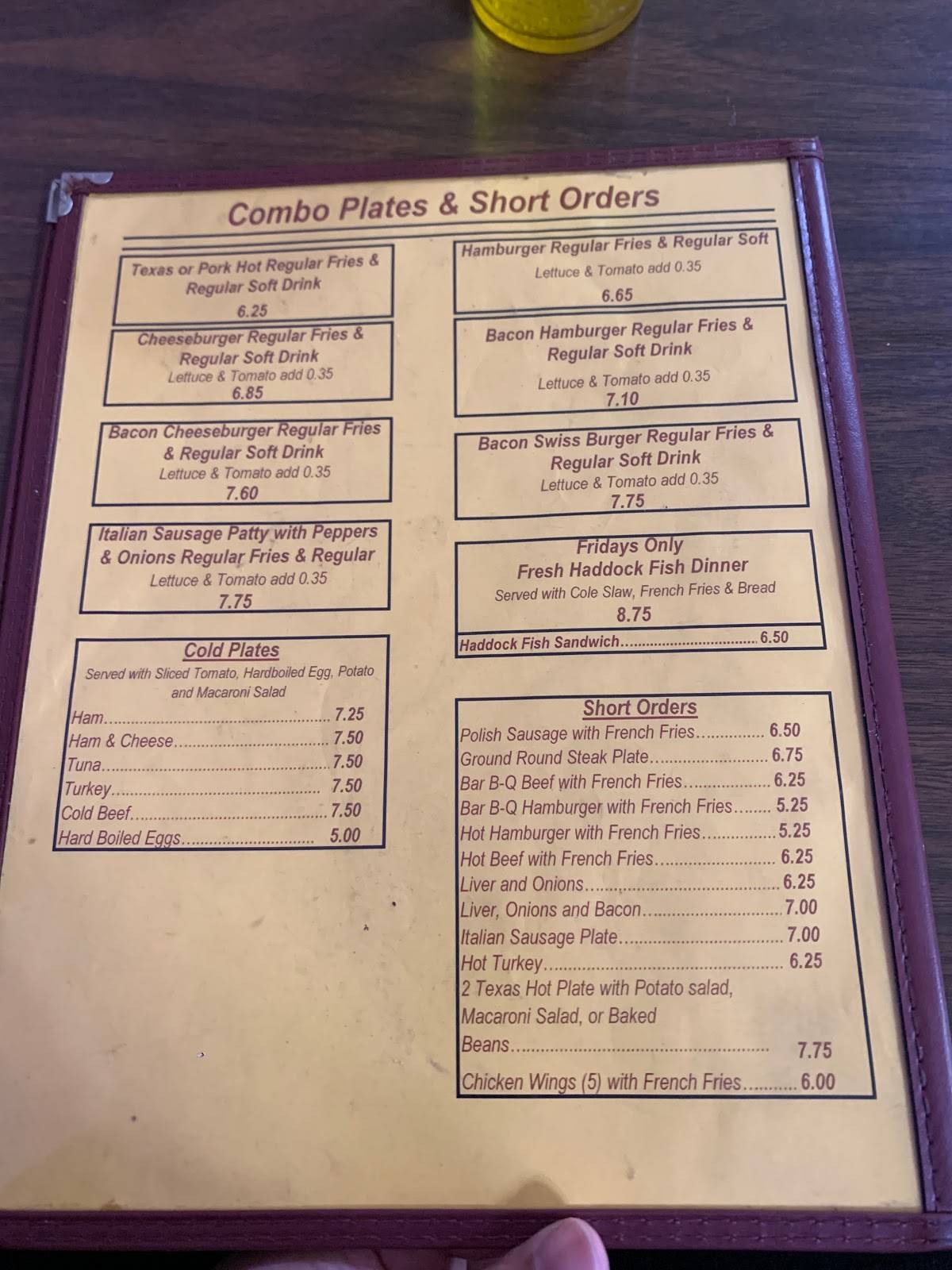 Menu at Busy Bee restaurant, Rochester