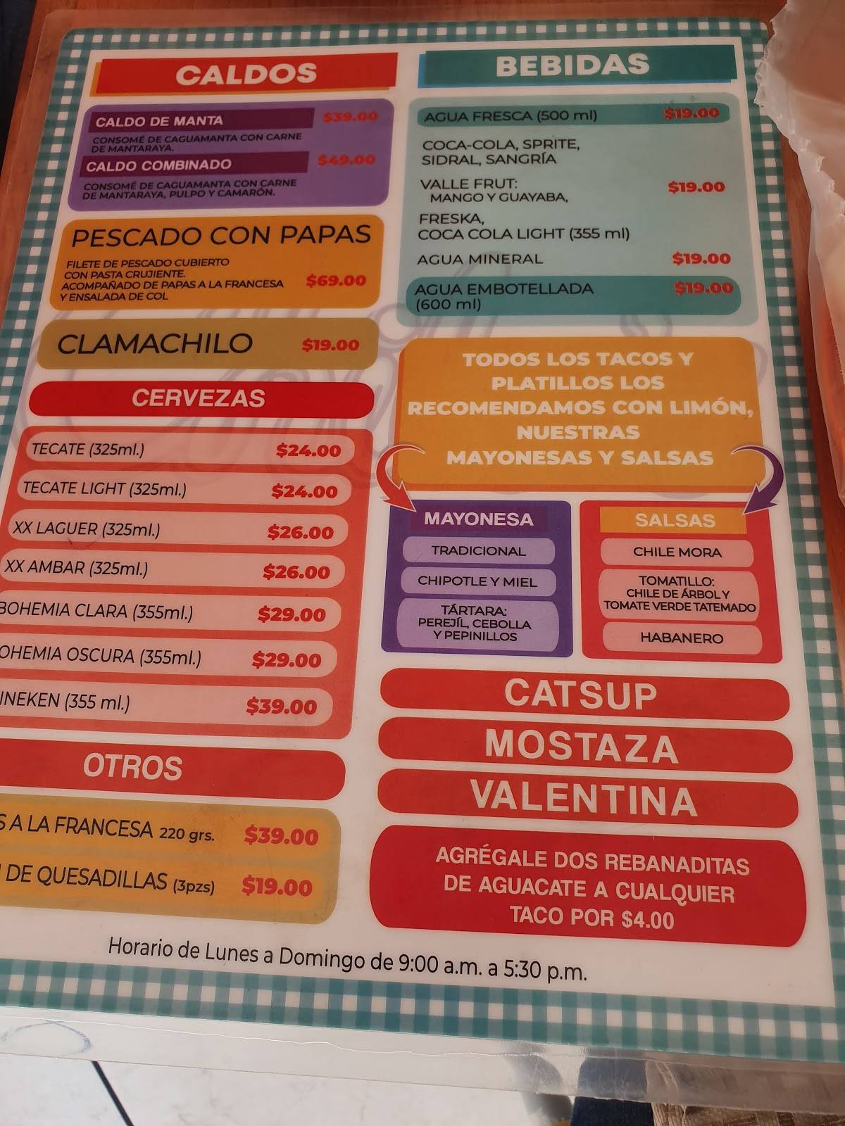Carta del restaurante CHILO'S Tacos del Mariscos, Toluca del Lerdo