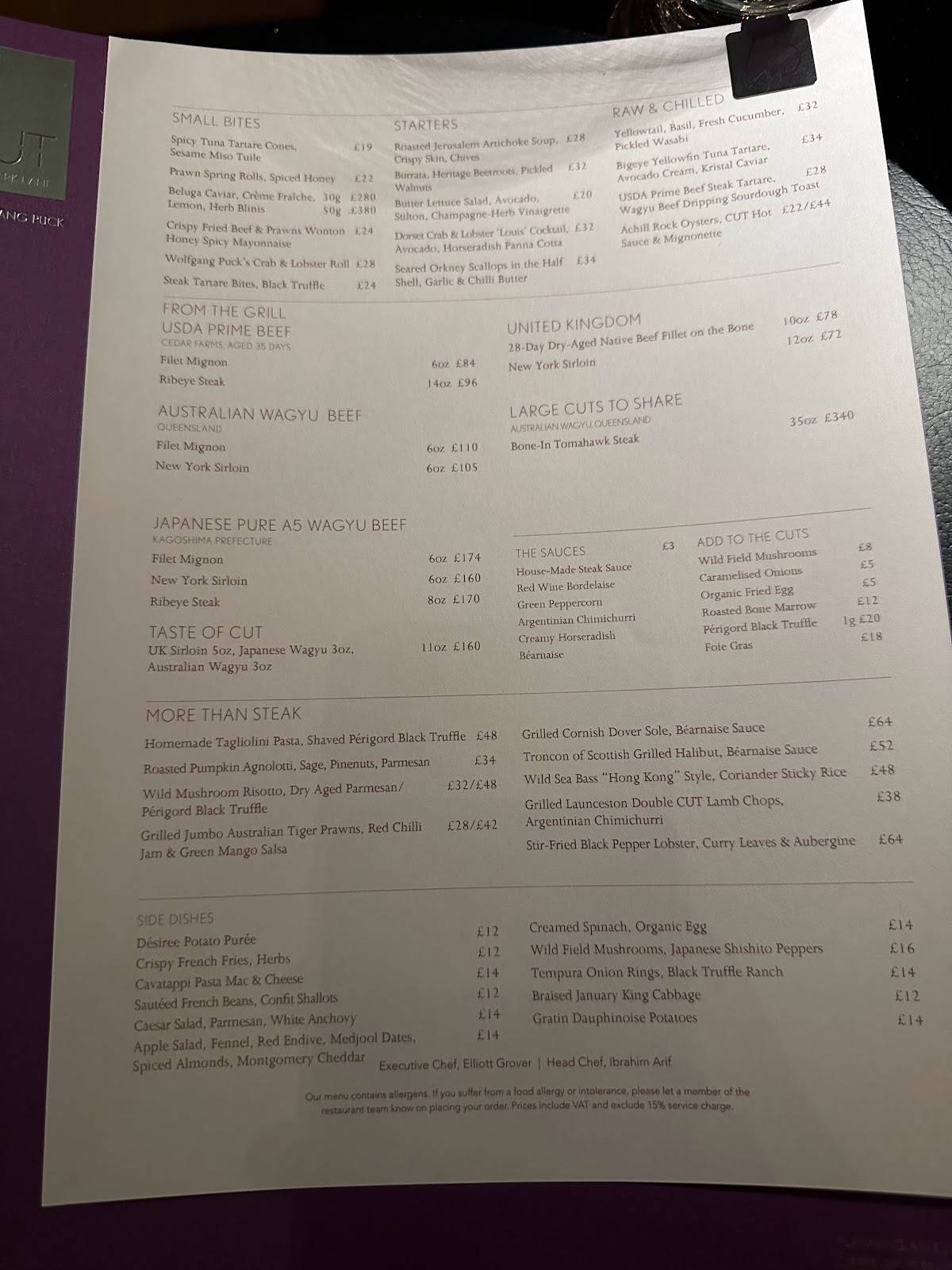 Menu at CUT at 45 Park Lane pub & bar, London, 45 Park Ln