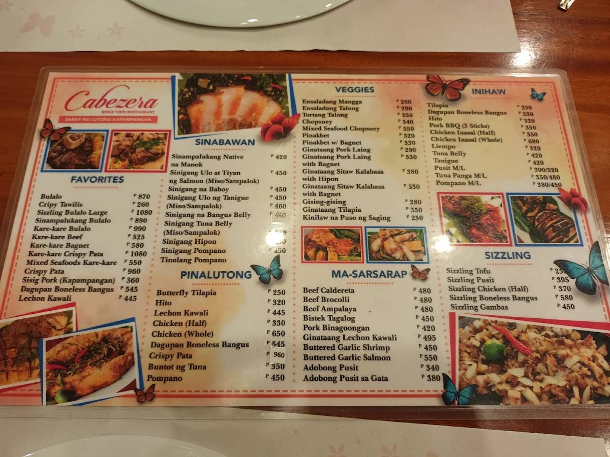 Menu at Cabezera - Ridge View Restaurant, Tagaytay