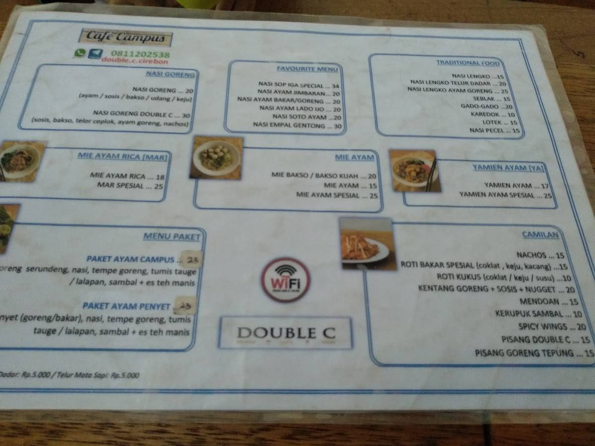 Menu at Cafe Campus Double C, Cirebon