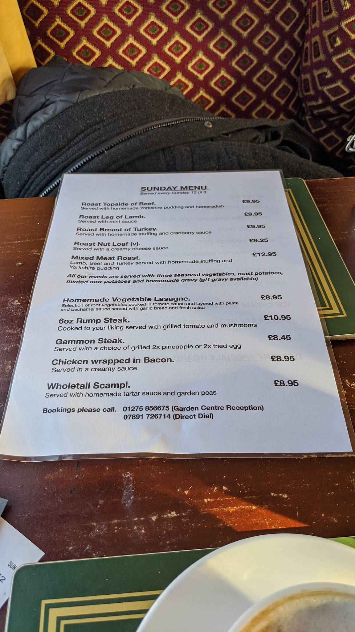 Menu at Carriages cafe, Clevedon