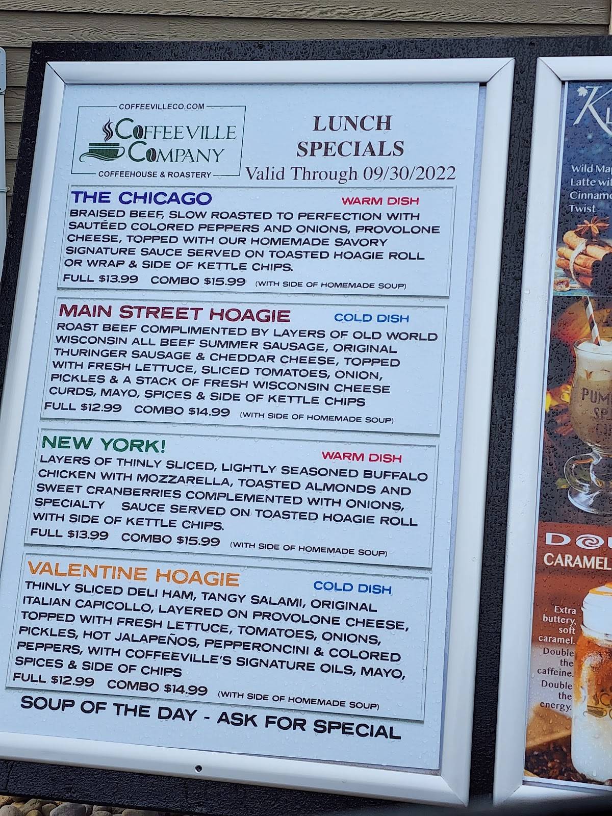 Menu at Coffeeville Company cafe, Jackson