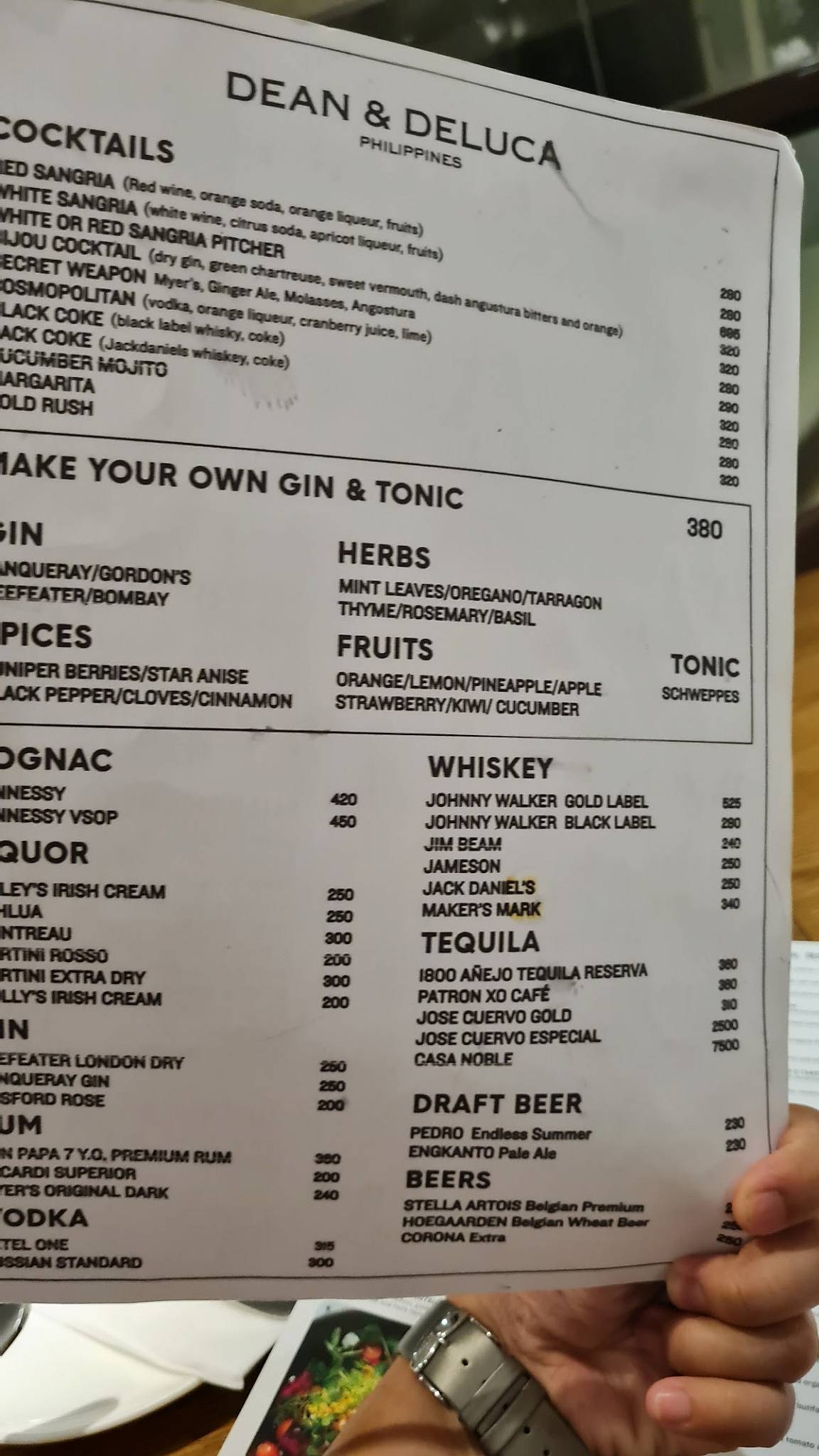 Menu at Dean and DeLuca Quezon City cafe, Quezon City