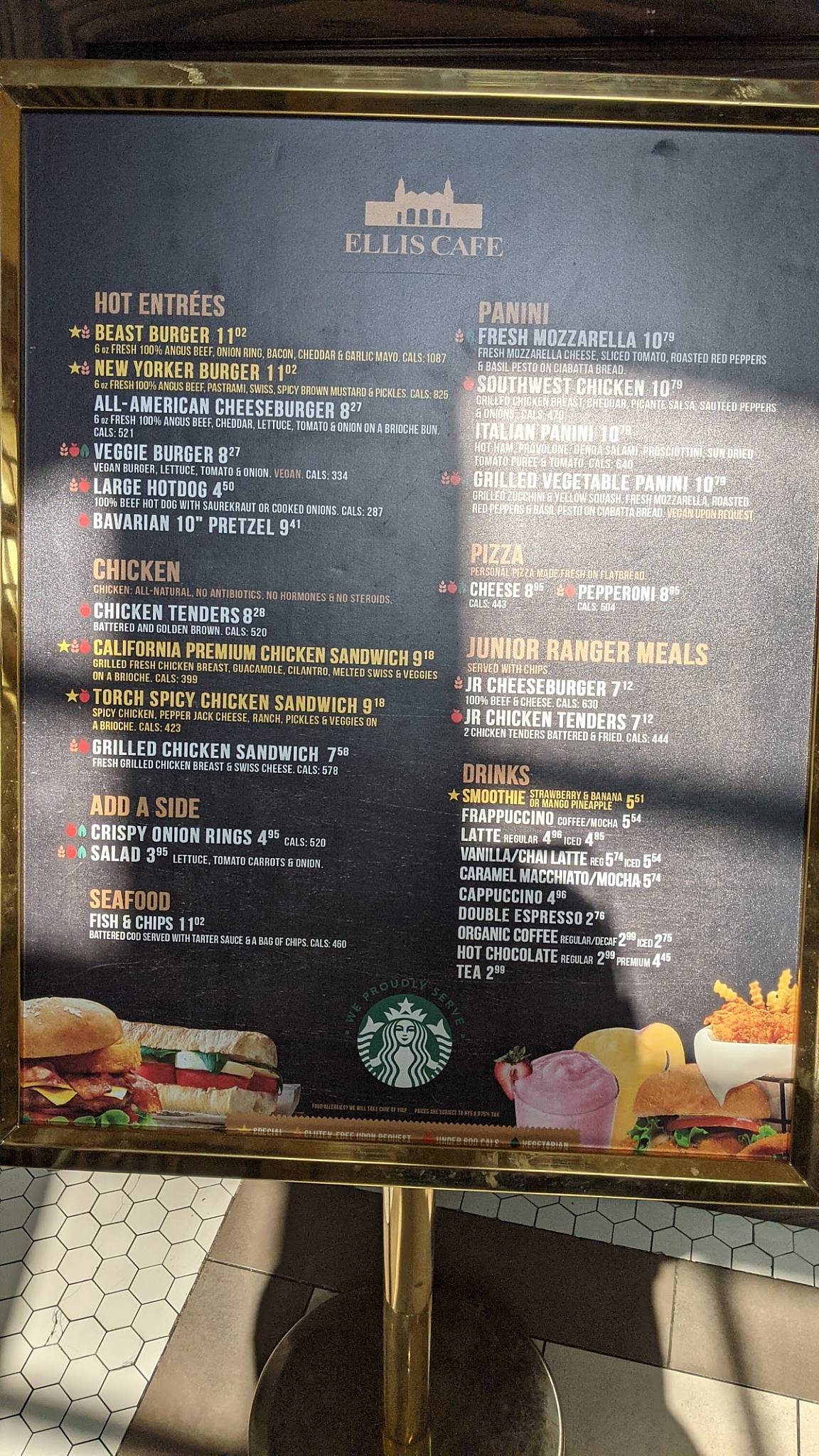 Menu at Ellis Island Cafe, New York City, Ellis Island