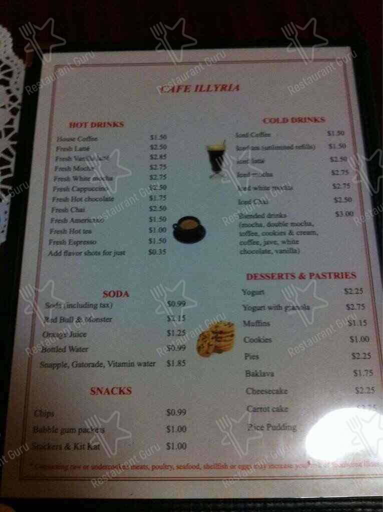 Menu at Cafe Illyria, Columbus