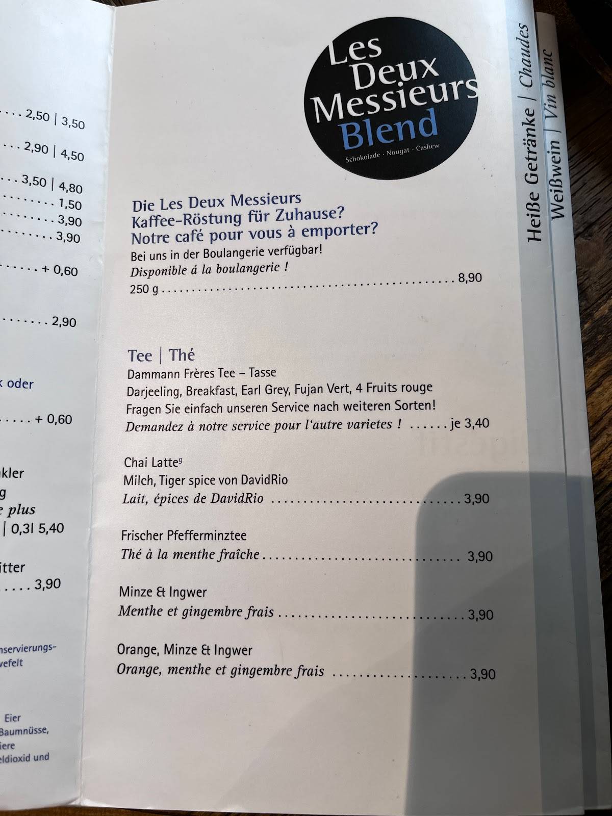 Speisekarte von Les Deux Messieurs München cafe, München