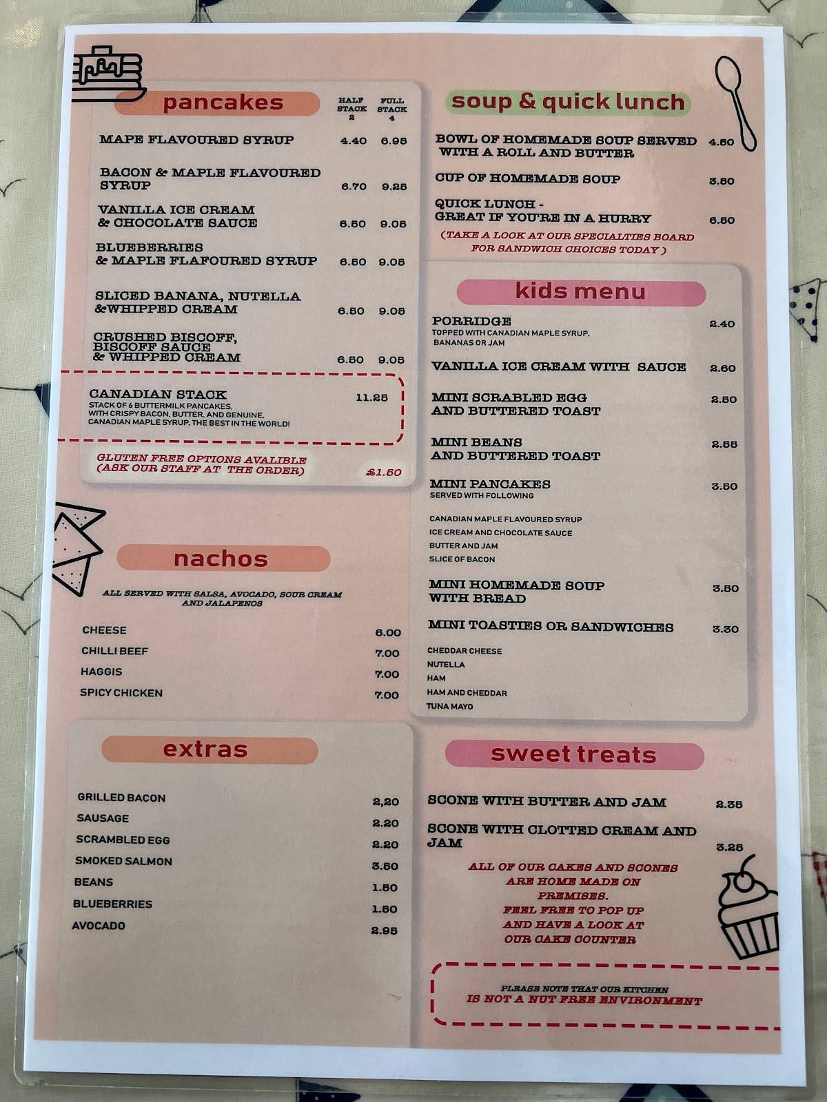 Menu at Northpoint Cafe, Saint Andrews
