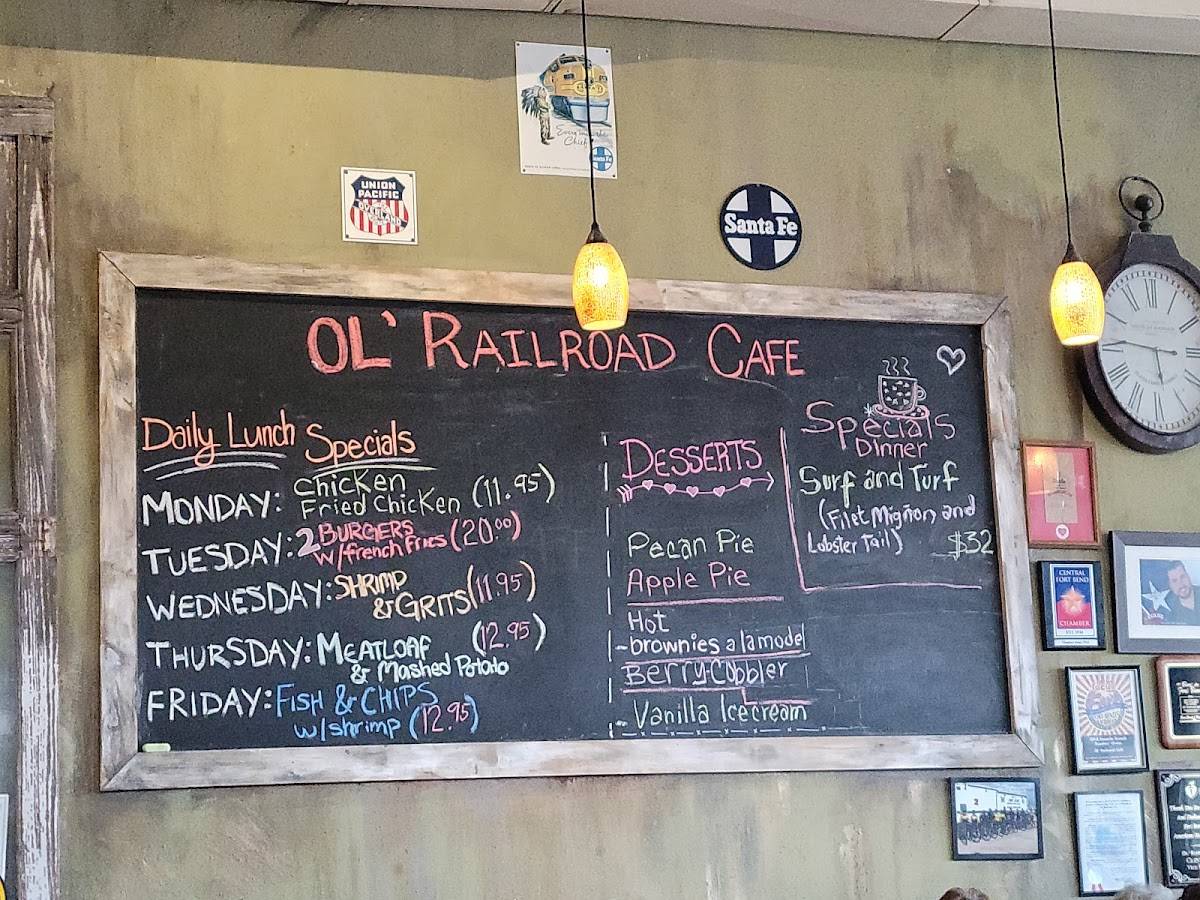 Menu at Ol' RailRoad Cafe, Rosenberg