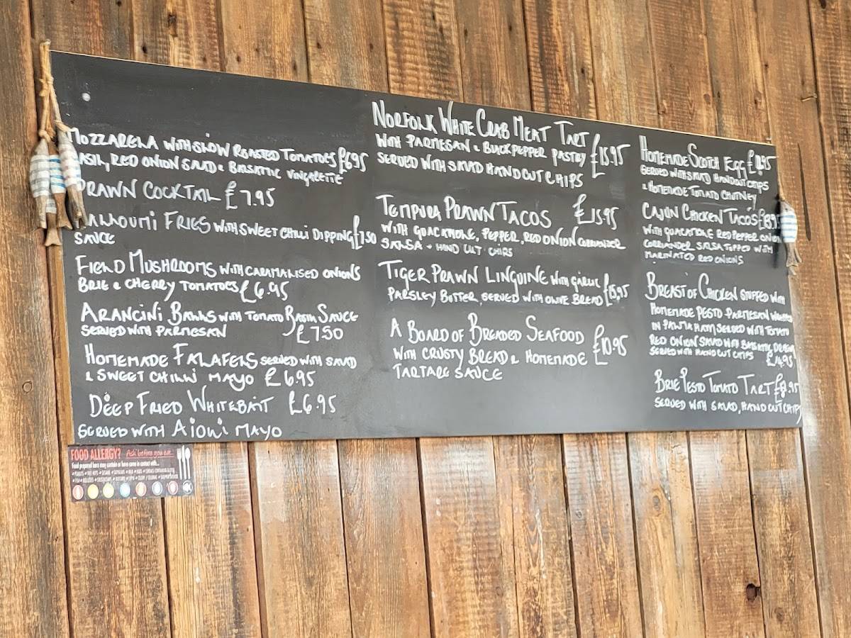 Menu at Oliver's on the Beach cafe, Southend-on-Sea