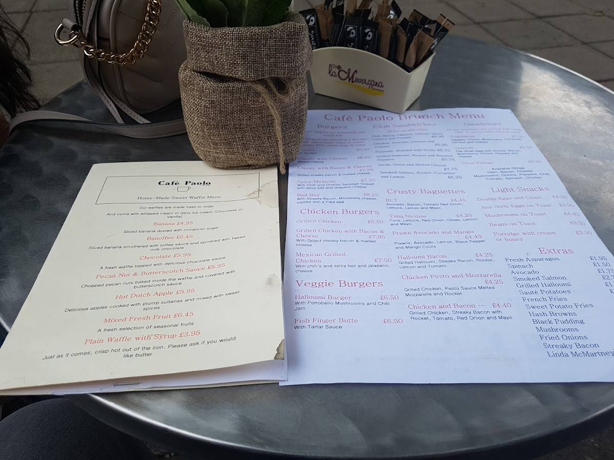 Menu at Café Paolo cafe, London, 1 The Vale