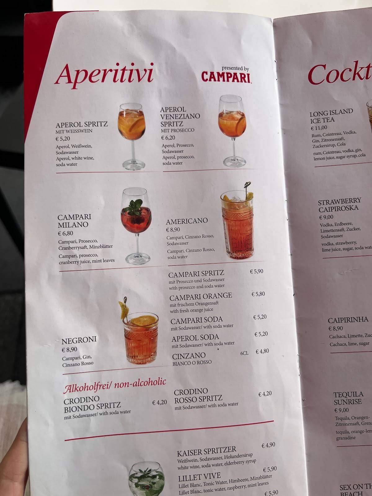 Menu at Segafredo. cafe, Vienna, Graben 29