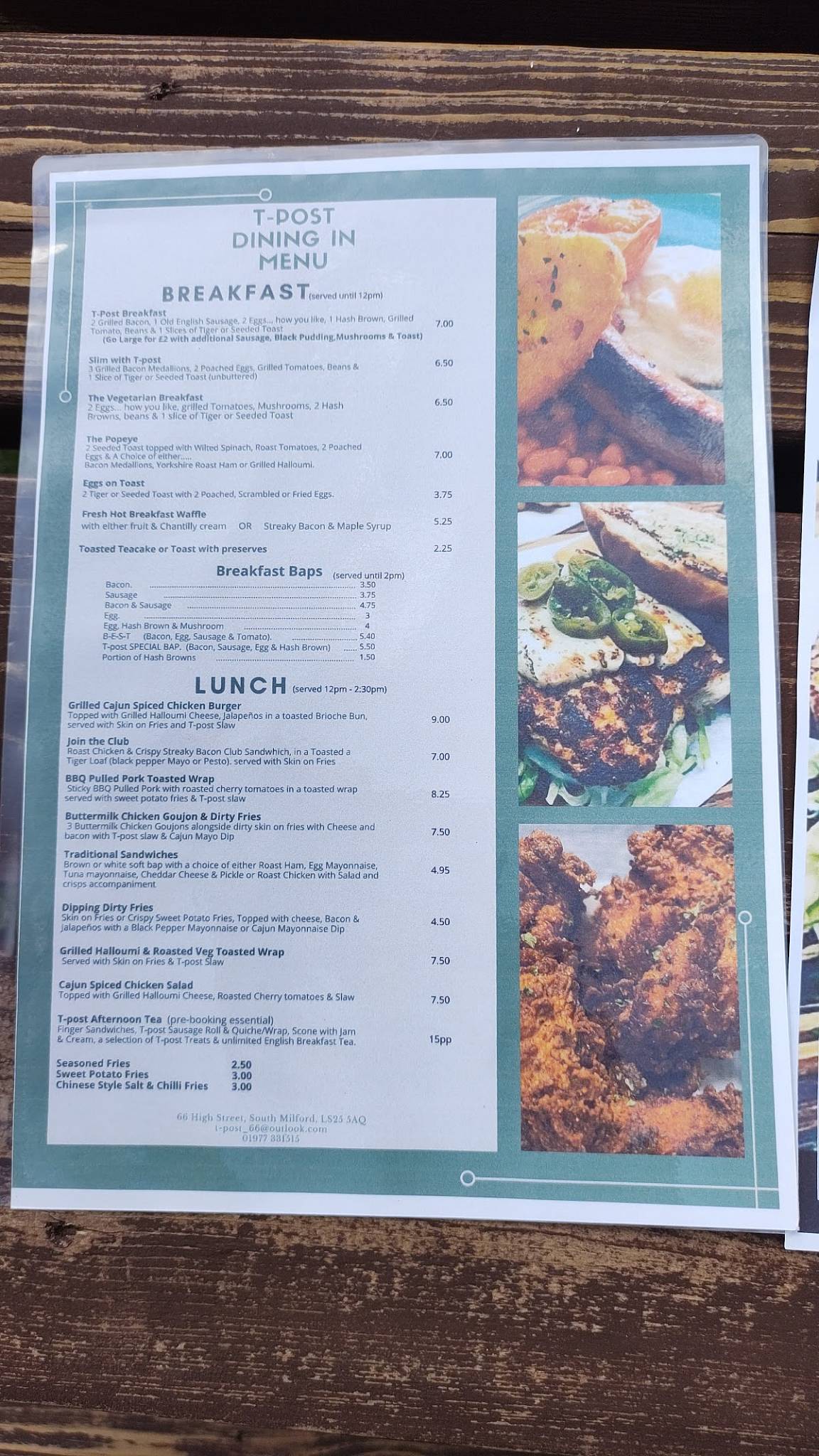 Menu at T Post Tearoom cafe, Castleford