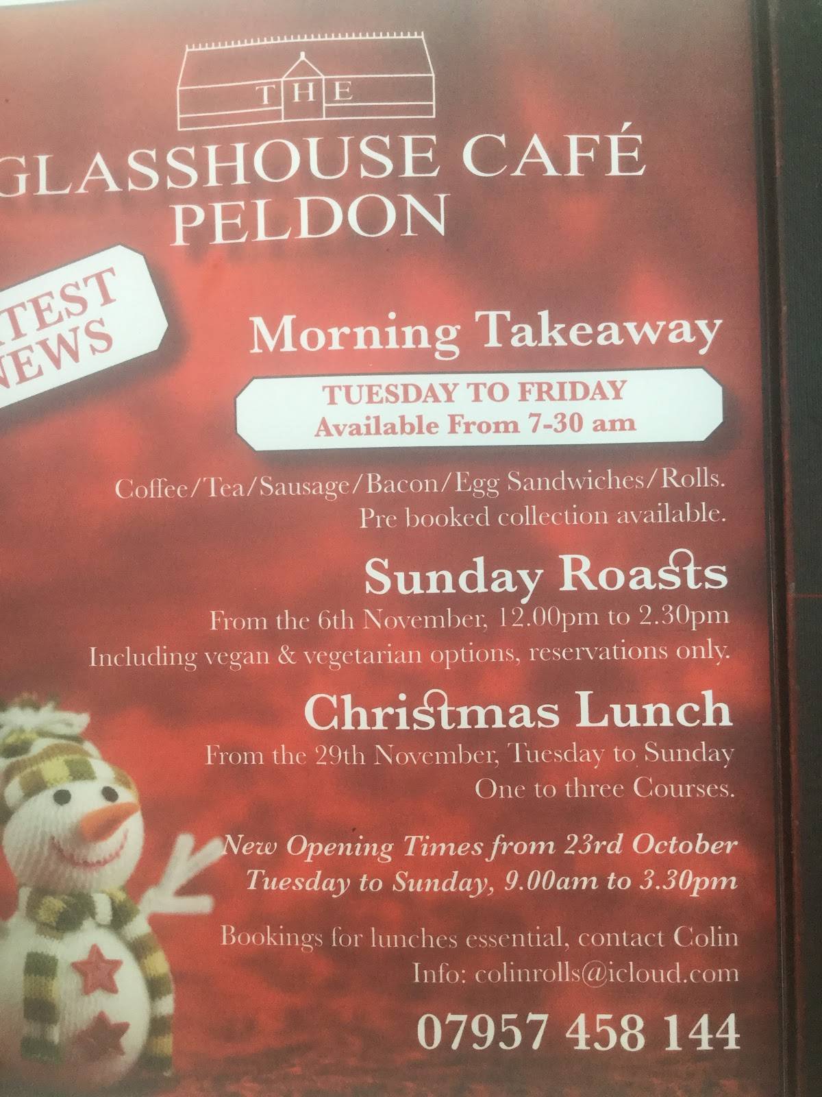 Menu at The Glasshouse Cafe Peldon, Colchester