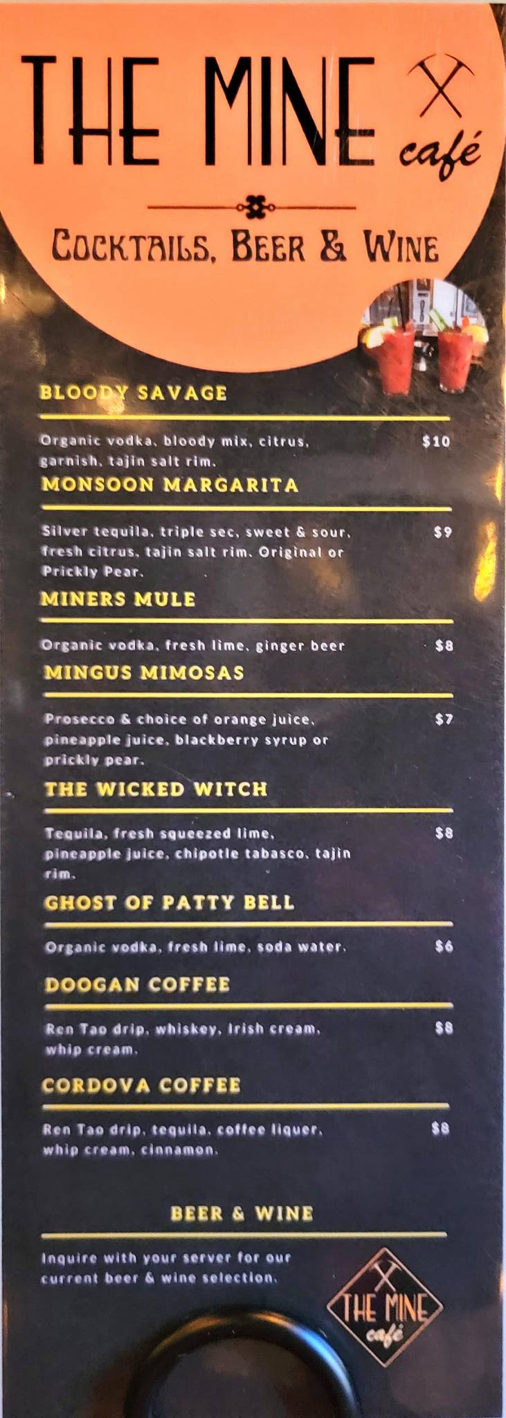 Menu at The Mine Café cafe, Jerome