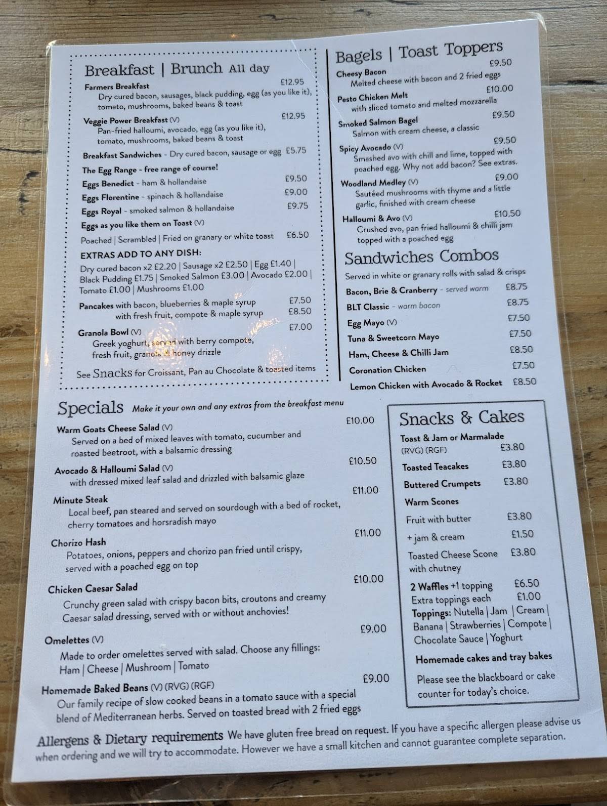 Menu at Tilly Peppers cafe, Harrogate