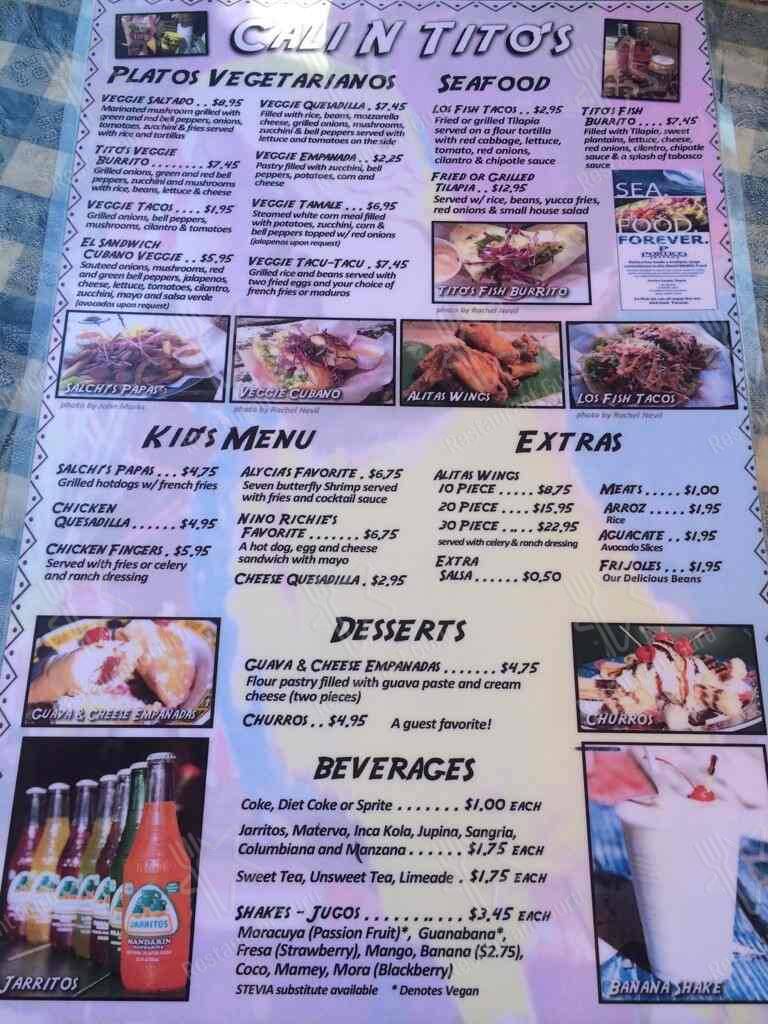 Menu at Cali N Tito's restaurant, Athens, S Lumpkin St