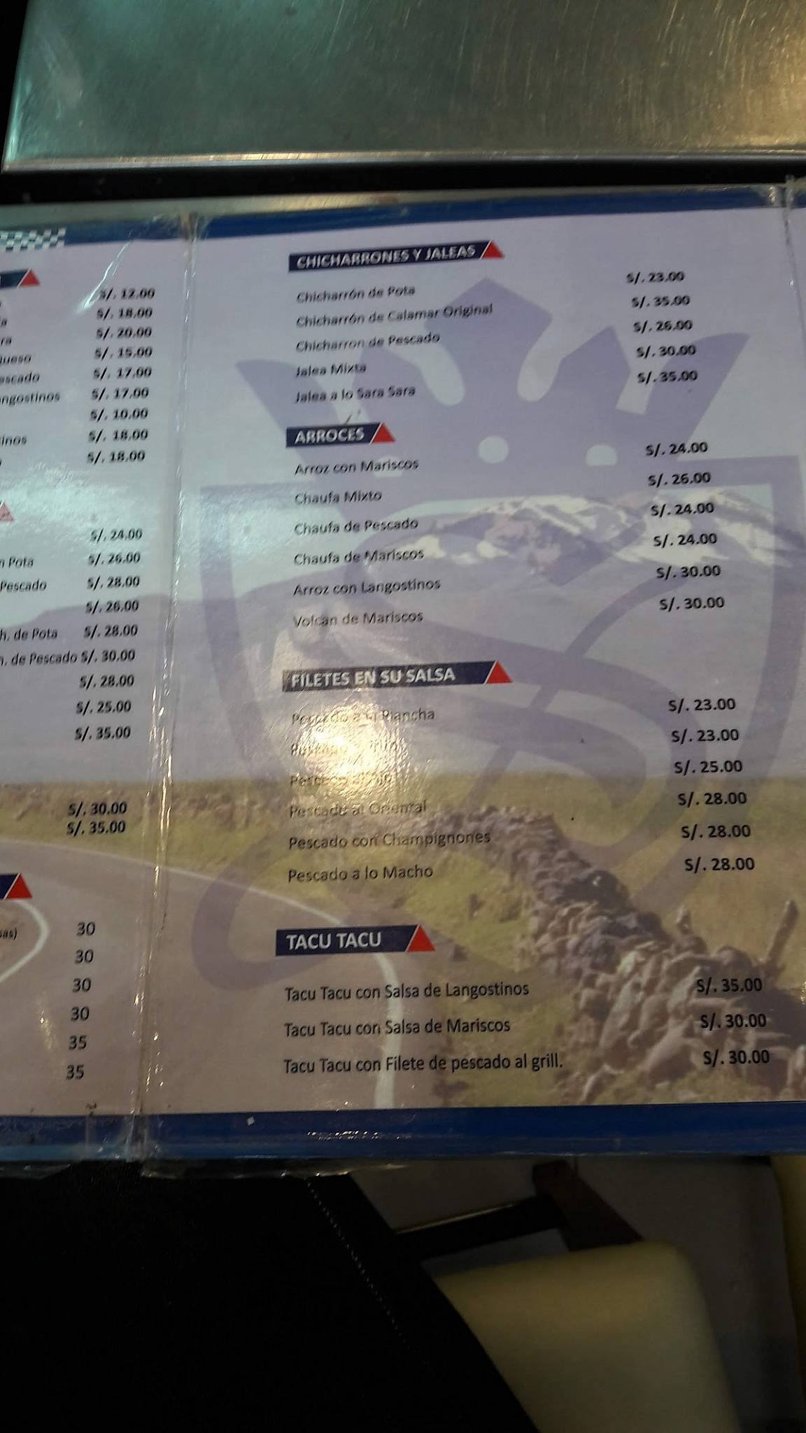 Menu at Sara Sara Minka restaurant, Callao District, Av. Argentina 3093