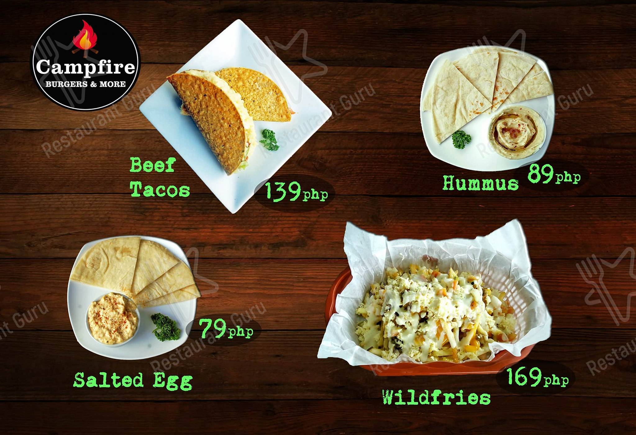 Menu at Campfire Burgers & More - Sct Limbaga restaurant, Quezon City